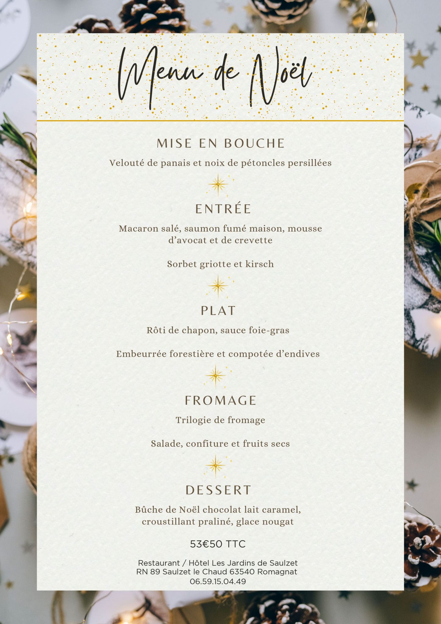 Menu de Noël | Les jardins de Saulzet